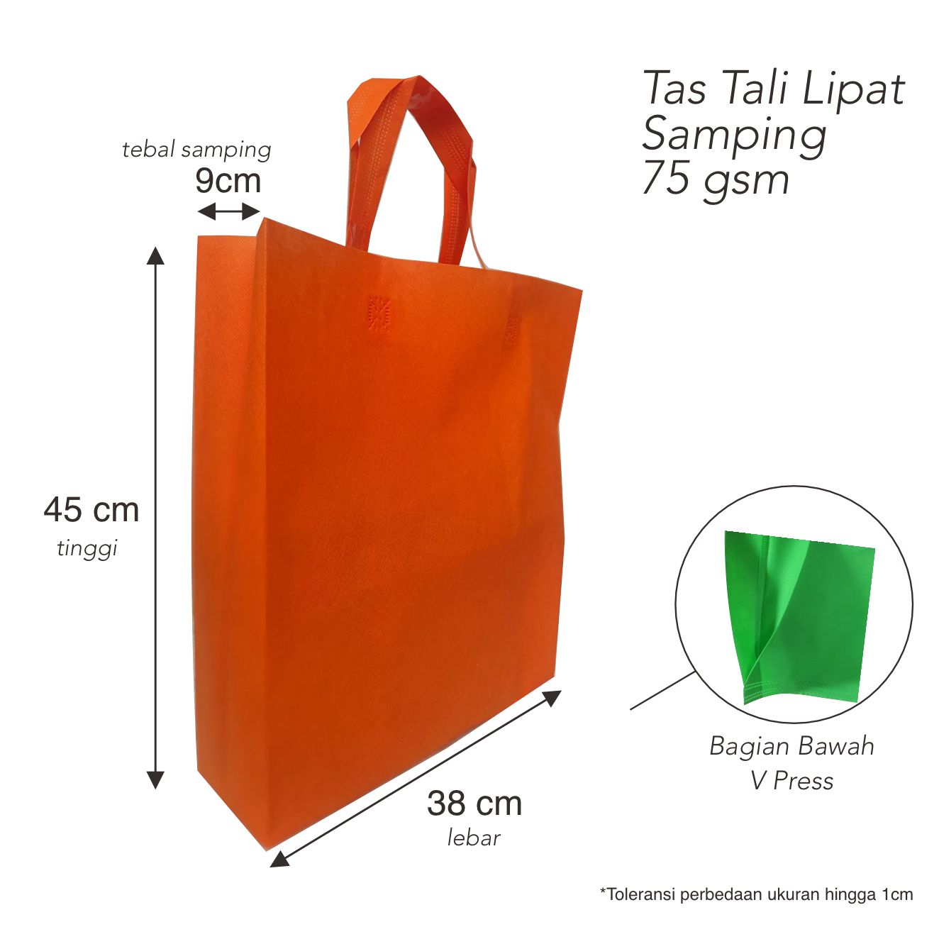 Tas Spunbond Press Bawah Lipat Samping dengan Tali Bahan Non Woven ...